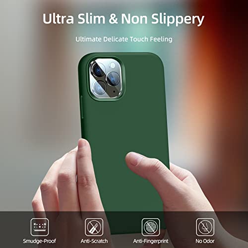 Dssairo [5 in 1 for iPhone 11 Pro Max Case, with 2 Pack Screen Protector + 2 Pack Camera Lens Protector, Liquid Silicone Ultra Slim Shockproof Protective Phone Case [Microfiber Lining] (Alpine Green)…