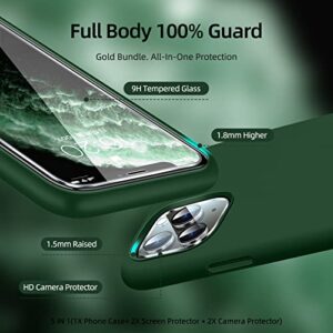 Dssairo [5 in 1 for iPhone 11 Pro Max Case, with 2 Pack Screen Protector + 2 Pack Camera Lens Protector, Liquid Silicone Ultra Slim Shockproof Protective Phone Case [Microfiber Lining] (Alpine Green)…