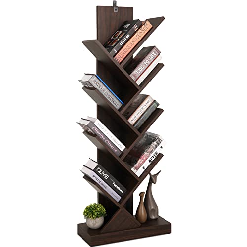 Tree Bookshelf, 8 Shelf Tree Bookcase, Space Saving Storage Rack for CDs/Movies/Books, Book Tree Organizer Shelves for Living Room, Bedroom, Office, Maxi Load 26lbs(/Tier)