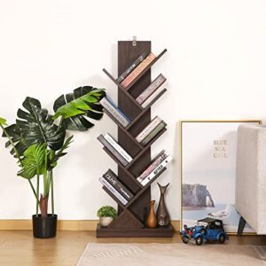 Tree Bookshelf, 8 Shelf Tree Bookcase, Space Saving Storage Rack for CDs/Movies/Books, Book Tree Organizer Shelves for Living Room, Bedroom, Office, Maxi Load 26lbs(/Tier)