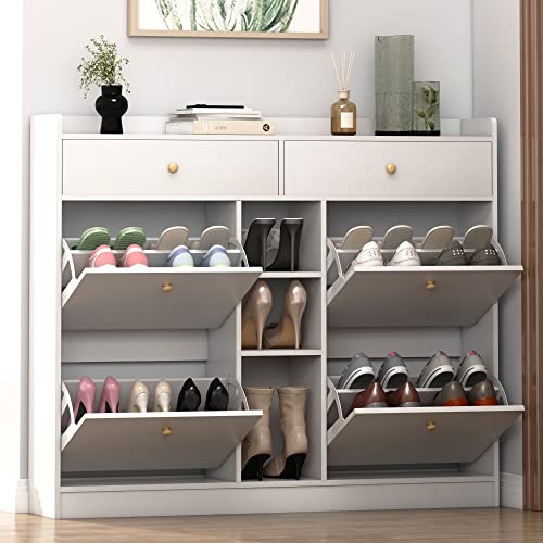 DEYAOPUPU Shoe Cabinet for Entryway,Modern Shoe Storage Cabinet,Freestanding White Shoe Rack Storage Organizer