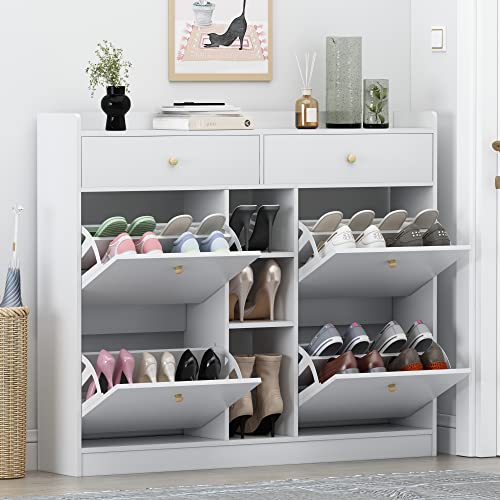 DEYAOPUPU Shoe Cabinet for Entryway,Modern Shoe Storage Cabinet,Freestanding White Shoe Rack Storage Organizer