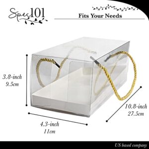 Spec101 Clear Dessert Boxes with Handles - 10.8x4.3x3.7in Small Cake Boxes 10pk Clear Gift Boxes for Bakery and Favors