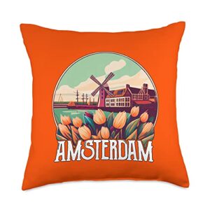 amsterdam cityscape tulip netherlands holland souvenir throw pillow