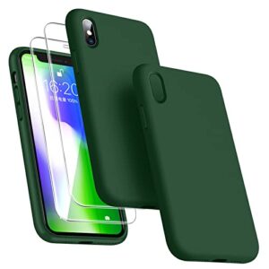 dssairo [3 in 1 for iphone x case/iphone xs case, with 2 pack screen protector, liquid silicone slim shockproof protective phone case 5.8 inch [microfiber lining] (alpine green)