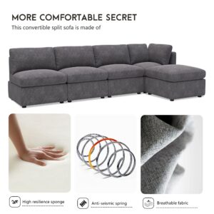 PayLessHere L Shaped Sofa Couch Convertible Sofa 4-Seat Sofa Modular Sectional Sofa Couch for Living Room Bedroom Office,Dark Gray