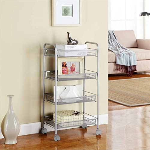 XXXDXDP Multipurpose Metal Mesh Carts with Rolling Storage and Rack 4 Floors Silver Gray