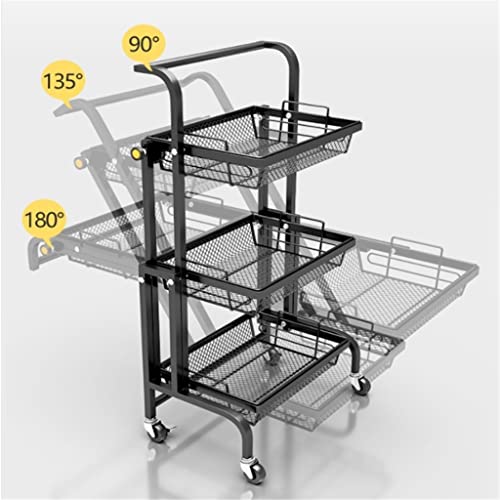 XXXDXDP Trolley Stall Parallel Folding Portable Shelf Floor Kitchen Multifunction Storage Rack Kitchen Organizer Metal Stand