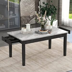 HomSof 7-Piece Dining Table with 2 Drawers, Black+White 1