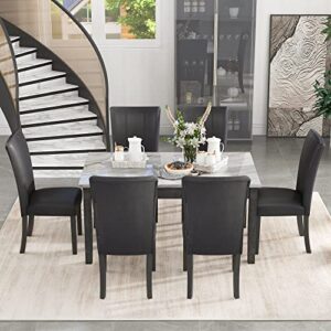 HomSof 7-Piece Dining Table with 2 Drawers, Black+White 1