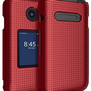 Case for Consumer Cellular Verve Snap Flip Phone, Nakedcellphone Slim Hard Shell Protector Cover with Grid Texture for for Z2336CC - Red