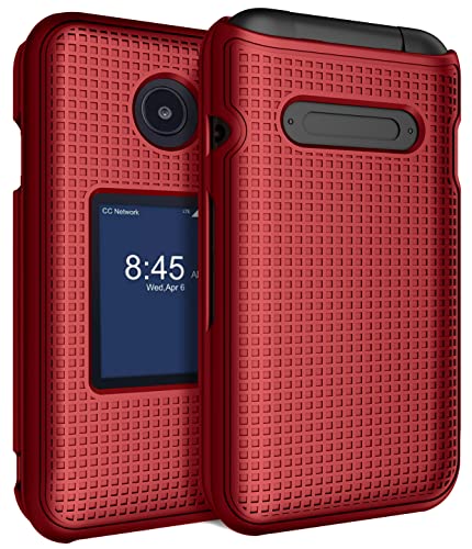 Case for Consumer Cellular Verve Snap Flip Phone, Nakedcellphone Slim Hard Shell Protector Cover with Grid Texture for for Z2336CC - Red