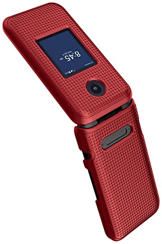 Case for Consumer Cellular Verve Snap Flip Phone, Nakedcellphone Slim Hard Shell Protector Cover with Grid Texture for for Z2336CC - Red