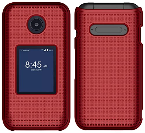 Case for Consumer Cellular Verve Snap Flip Phone, Nakedcellphone Slim Hard Shell Protector Cover with Grid Texture for for Z2336CC - Red