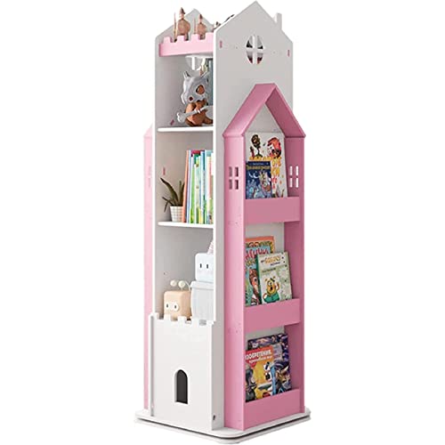 QQXX 360° rotatable Bookshelf,Children's Floor-Standing Display Shelf Bookshelf with Storage Racks on Both Sides Suitable for Family Study Dormitory Bedroom bookcases(2 Tier, Pink)