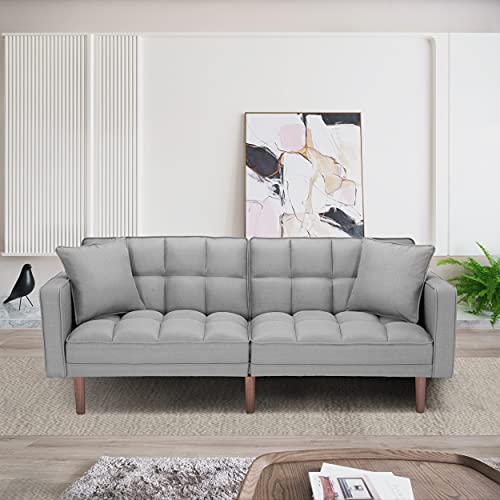 LCH Modern Tuft Futon Couch Convertible Loveseat Reclining Twin Size with Arms and 2 Pillows for Living Room, Light Grey, Sleeper Sofa Bed 3