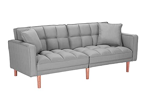 LCH Modern Tuft Futon Couch Convertible Loveseat Reclining Twin Size with Arms and 2 Pillows for Living Room, Light Grey, Sleeper Sofa Bed 3