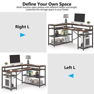 LITTLE TREE L-Shape Computer Desk with Shelves for Home Office,Brown