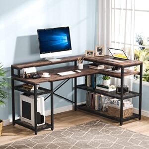 LITTLE TREE L-Shape Computer Desk with Shelves for Home Office,Brown