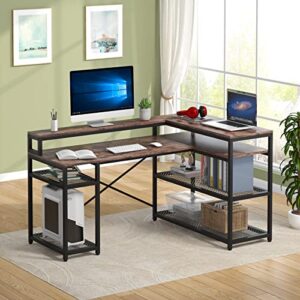 LITTLE TREE L-Shape Computer Desk with Shelves for Home Office,Brown