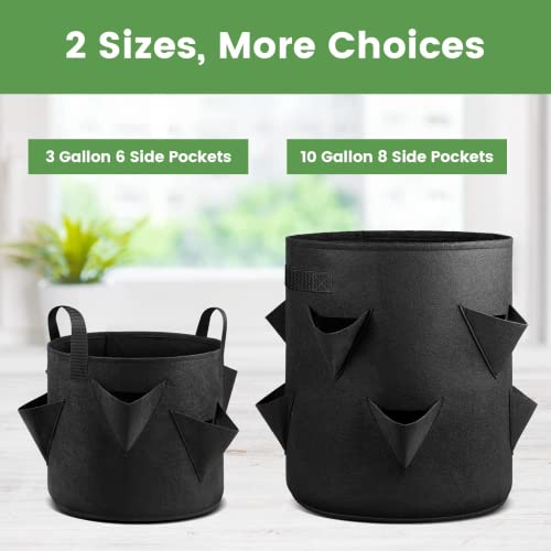 iPower 2-Pack 10 Gallon Strawberry Grow Bags, Vegetables Pots with 8 Planting Holes, Thickened Breathable Nonwoven Fabric with Handles, for Gardening