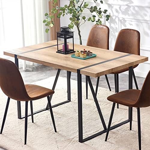 WIIS' IDEA 55.1" Dining Table for 4-6, Rectangular Kitchen Table with Rustic Engineered Wood Tabletop and Metal Legs for 6 Person, Wooden Top Dinner Table for Kitchen, Dining Room