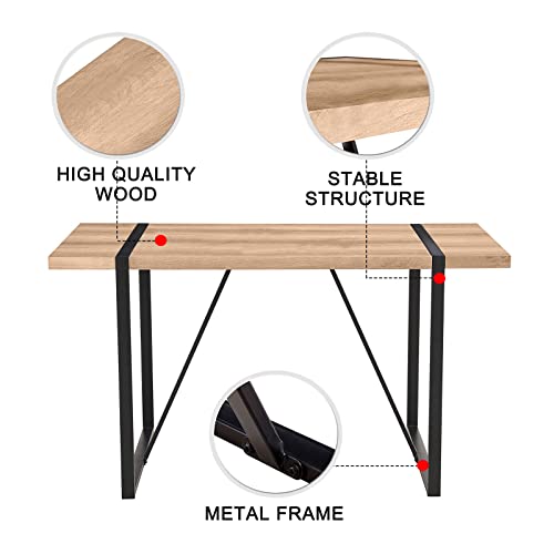 WIIS' IDEA 55.1" Dining Table for 4-6, Rectangular Kitchen Table with Rustic Engineered Wood Tabletop and Metal Legs for 6 Person, Wooden Top Dinner Table for Kitchen, Dining Room