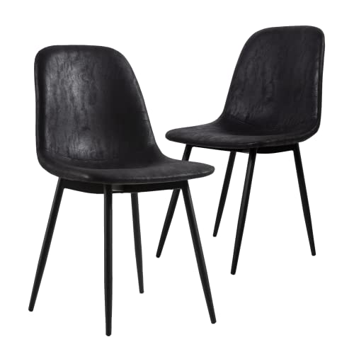 NicBex Dining Chairs, Crazy-Horse Leather Reception Chairs, Accent Chair with Metal Legs for Home Kitchen, Living Room, Set of 2, Black