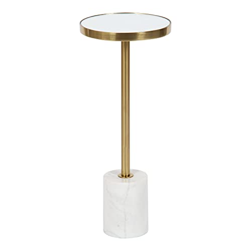 Kate and Laurel Hescott Modern Decorative Round Drink Table with Natural Marble Base and Mirrored Tabletop, 10x10x24, Gold