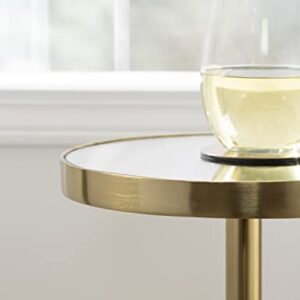 Kate and Laurel Hescott Modern Decorative Round Drink Table with Natural Marble Base and Mirrored Tabletop, 10x10x24, Gold