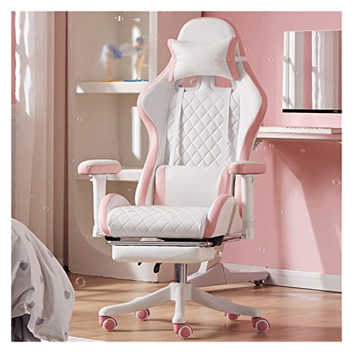 ZHAOLEI Ergonomic Leather Chair Girls Home Office Comfortable Game Swivel Chair Gamer Live Computer Chair (Color : E, Size : 1)