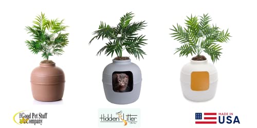 Good Pet Stuff, The Original Hidden Litter Box, Artificial Plants & Enclosed Cat Planter Litter Box, Vented & Odor Filter, Easy to Clean, White Birch