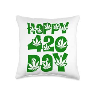 weed four twenty party stoner gift for weed lovers happy 420 4 20 marijuana smoking 4/20 weed cannabis day throw pillow, 16x16, multicolor