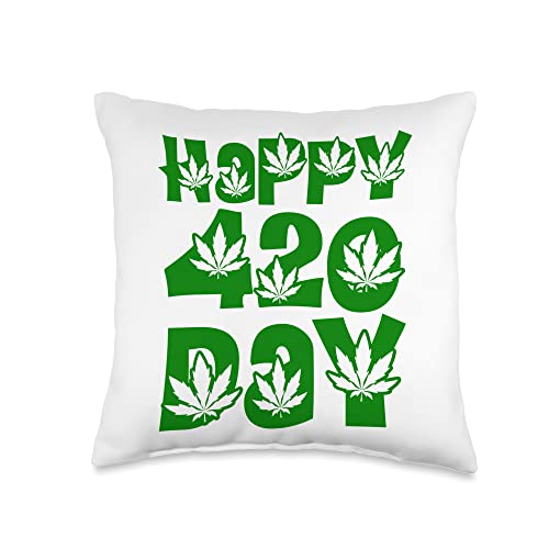 Weed Four Twenty Party Stoner Gift For Weed Lovers Happy 420 4 20 Marijuana Smoking 4/20 Weed Cannabis Day Throw Pillow, 16x16, Multicolor