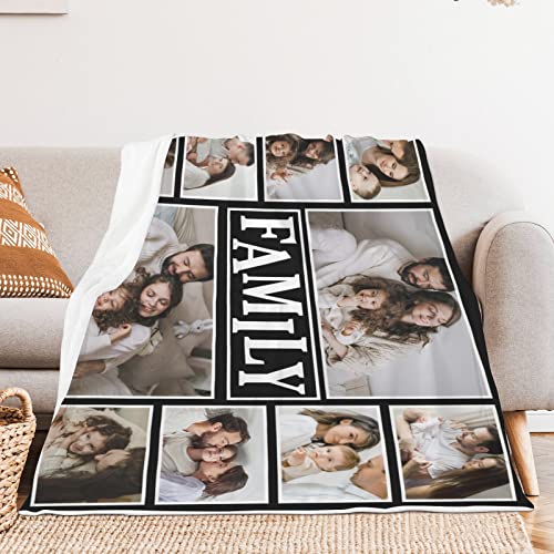 Custom Blankets with Photos, Custom Blanket with Picture for Family Mom Dad Couples Baby, Personalized Picture Blanket with 10 Photos Collage, Personalized Picture Throw Blanket for Birthday