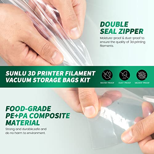 3D Printer Filament Vacuum Storage Kits and 3D Printer PLA Filament 1KG White, Remove Moisture from Damp Filaments, Spool Storage Sealing Bags Kits, 32 * 34CM(12.59 * 13.38inch)