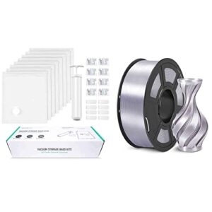 3d printer filament vacuum storage kits and 3d printer silk filament 1kg silver, remove moisture from damp filaments, spool storage sealing bags kits, 32 * 34cm(12.59 * 13.38inch)