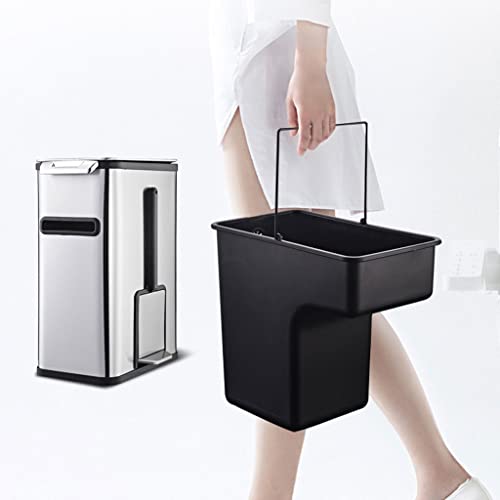 Bathroom Trash Can Intelligent Induction Stainless Steel Trash Can Bathroom Toilet Multi-Function Self-contained Toilet Brush Paper Towel Trash Can Three-in-one Wastebasket (Color : Metallic, Size :