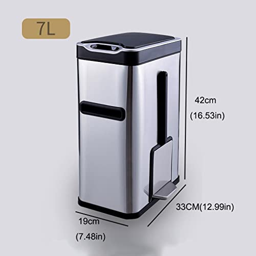 Bathroom Trash Can Intelligent Induction Stainless Steel Trash Can Bathroom Toilet Multi-Function Self-contained Toilet Brush Paper Towel Trash Can Three-in-one Wastebasket (Color : Metallic, Size :