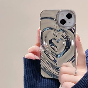 iPhone 14 Pro Max Love Heart Case, Fashion Cute Soft Silicone Electroplate Silver 3D Heart Water Ripple Bling Glitter Shockproof Women Girls Case Cover for iPhone 14 Pro Max