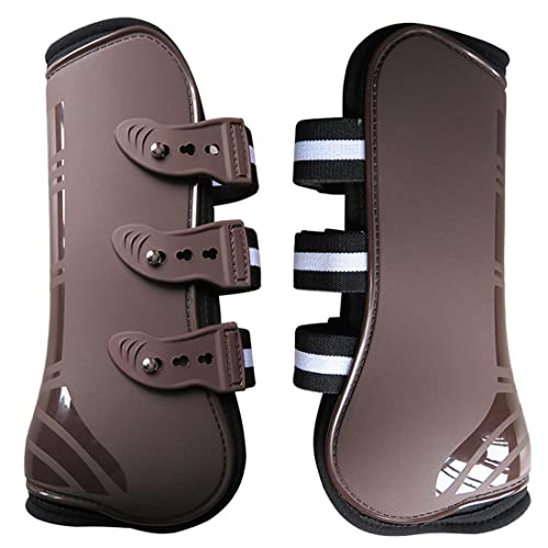 Wandrola Adjustable Horse Tendon Boots - Protective, Lightweight, Open Front Boots for Jumping, Trail Riding, Horse Tack (Brown, M)