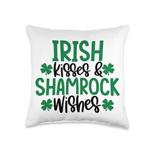 check out my st. patrick's day shirts irish kisses and shamrock wishes clover throw pillow, 16x16, multicolor