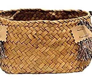 WALTX Round Basket Mini Hand- Woven Seaweed Basket Desktop Storage Basket Simulation Flower Basket Portable Seaweed Basket