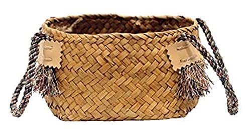 WALTX Round Basket Mini Hand- Woven Seaweed Basket Desktop Storage Basket Simulation Flower Basket Portable Seaweed Basket