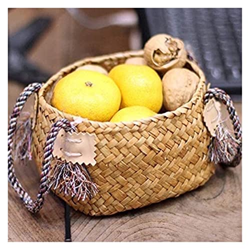 WALTX Round Basket Mini Hand- Woven Seaweed Basket Desktop Storage Basket Simulation Flower Basket Portable Seaweed Basket