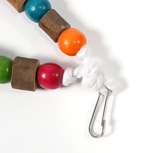 KAMOD Natural Wooden Birds Parrot Colorful Toys Chew Bite Hanging Cage Balls Two Ropes