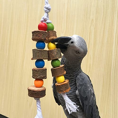 KAMOD Natural Wooden Birds Parrot Colorful Toys Chew Bite Hanging Cage Balls Two Ropes