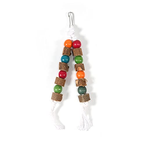 KAMOD Natural Wooden Birds Parrot Colorful Toys Chew Bite Hanging Cage Balls Two Ropes