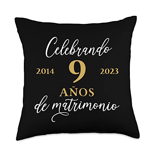 Ideas de Regalos de Aniversario de Bodas 2023 Divertido 9 años matrimonio 2014 9o Aniversario de boda Throw Pillow, 18x18, Multicolor