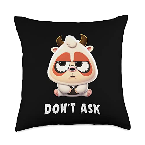 TeesToYou A Cute Little Teddy Bear with Horns Saying Don't Ask Throw Pillow, 18x18, Multicolor